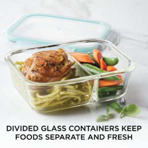 LOCK & LOCK Purely Better Glass Food Storage Container with Lid, Rectangle w/divider, 25 oz - Clear