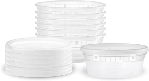 Kosherific Premium Plastic Food and Deli Storage Containers With Airtight Lids 8oz (12 Count) | Stackable, Freezer Safe, Leakproof