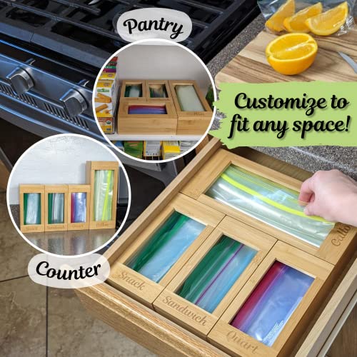 CFz Plastic Bag Organizer (4 Pack) Baggie Organizer for Pantry and Kitchen Organization and Storage w/ Gallon/Quart/Sandwich/Snack Plastic Bag Holder