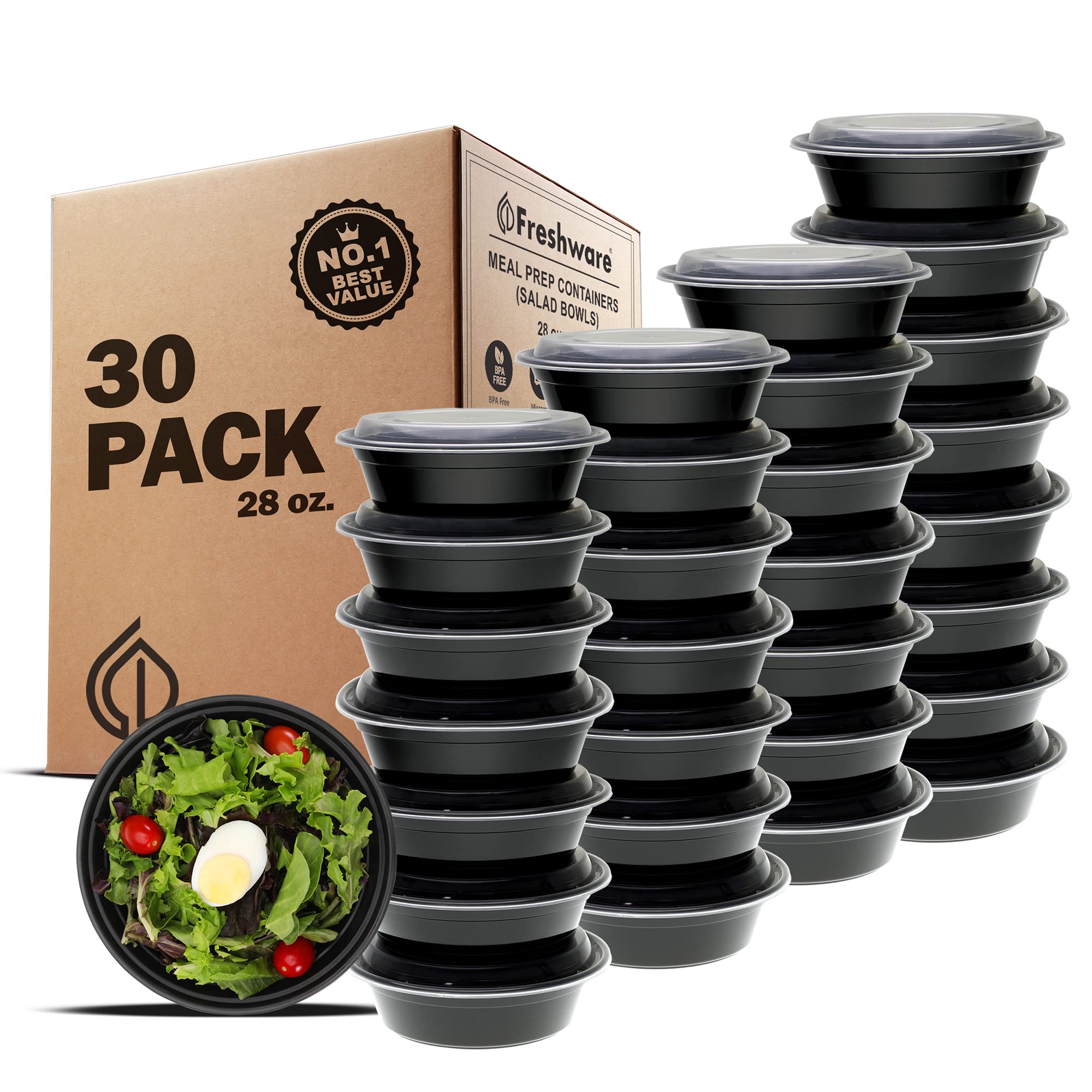 Freshware Meal Prep Containers with lids [30 Pack] Food Storage Containers, Bento Box, BPA-Free, Stackable, Microwave, Dishwasher, Freezer Safe, 28 oz