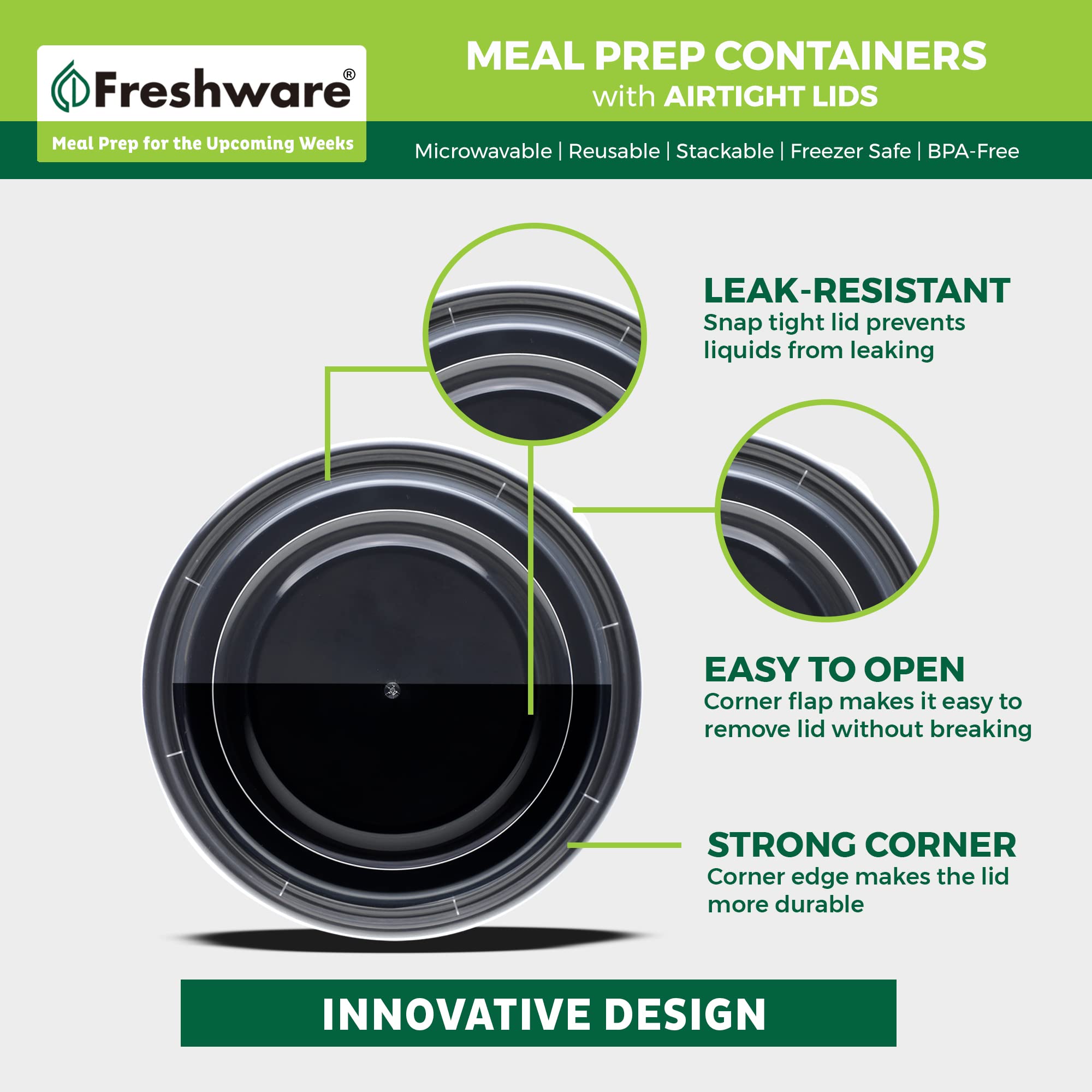 Freshware Meal Prep Containers with lids [30 Pack] Food Storage Containers, Bento Box, BPA-Free, Stackable, Microwave, Dishwasher, Freezer Safe, 28 oz