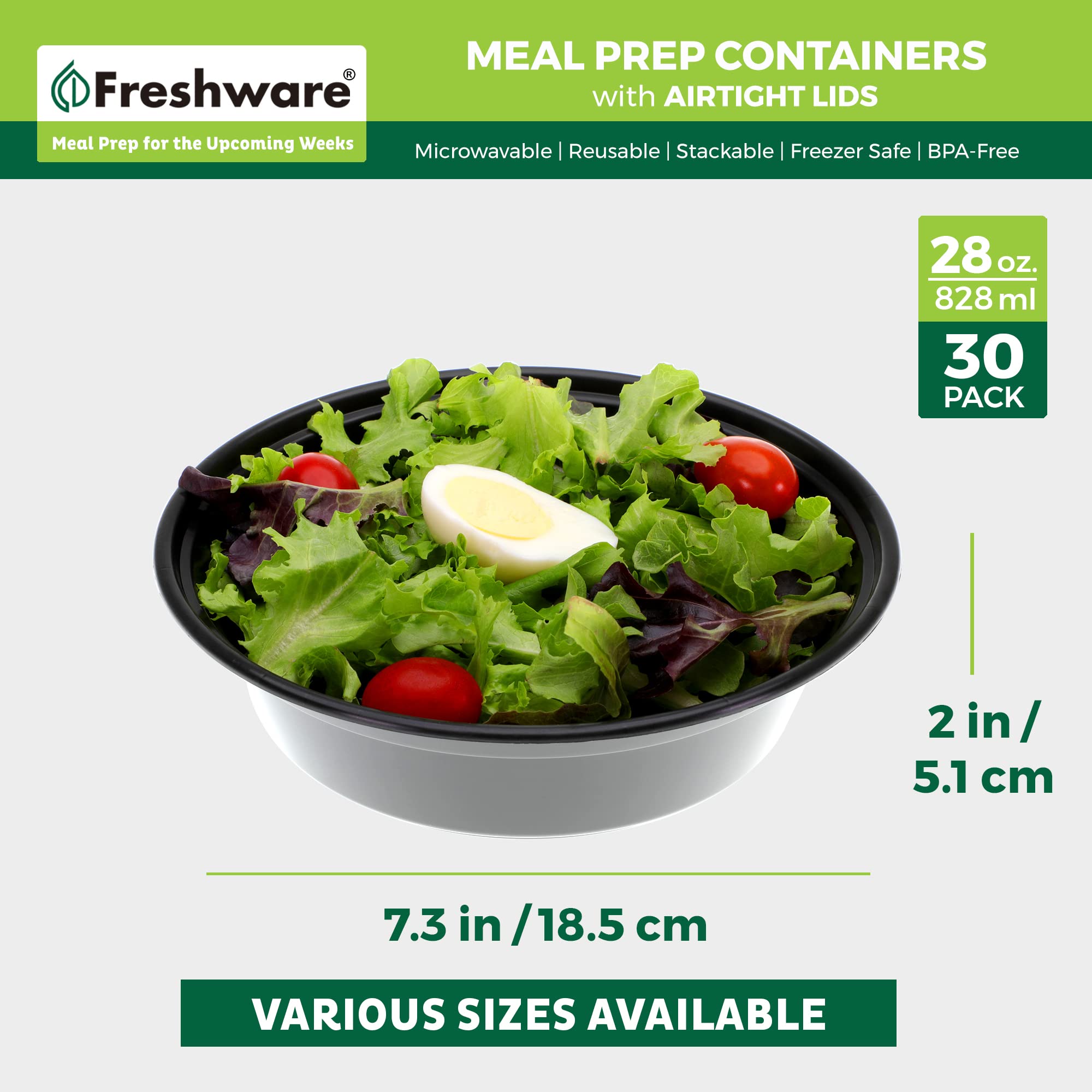 Freshware Meal Prep Containers with lids [30 Pack] Food Storage Containers, Bento Box, BPA-Free, Stackable, Microwave, Dishwasher, Freezer Safe, 28 oz