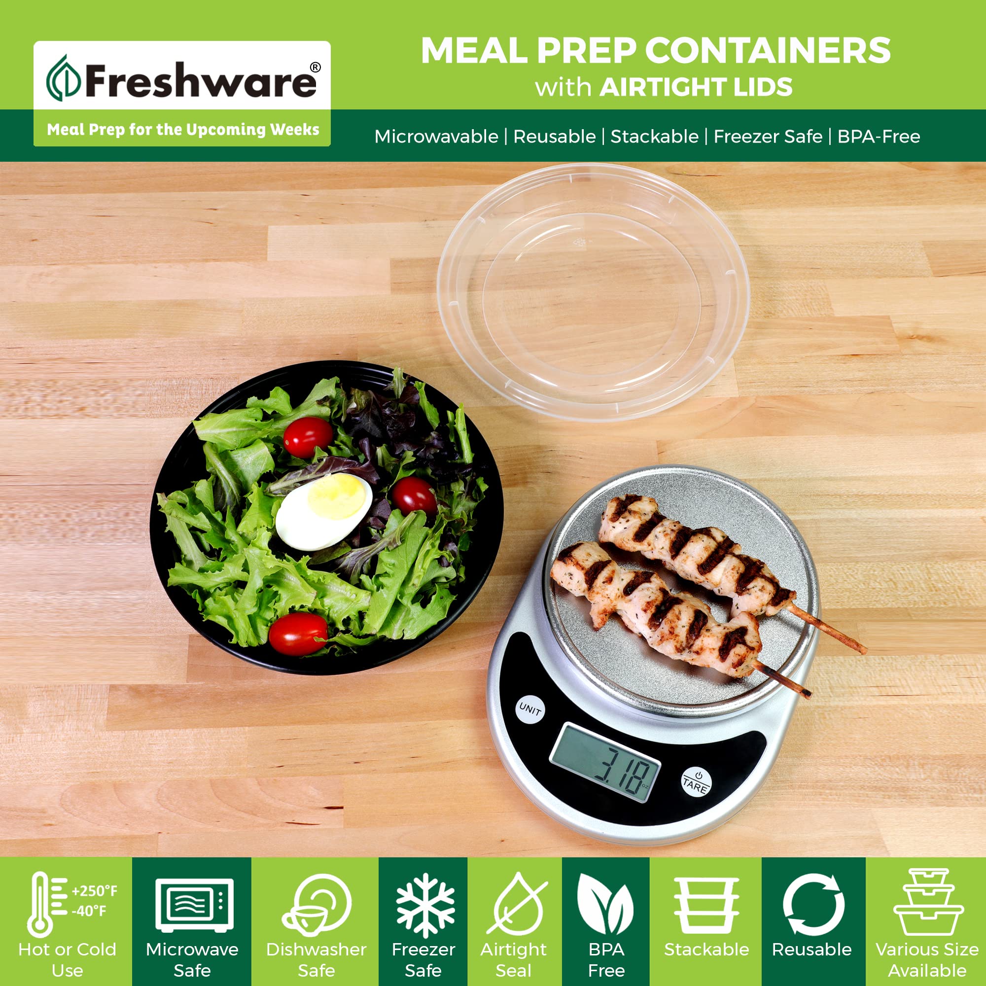 Freshware Meal Prep Containers with lids [30 Pack] Food Storage Containers, Bento Box, BPA-Free, Stackable, Microwave, Dishwasher, Freezer Safe, 28 oz