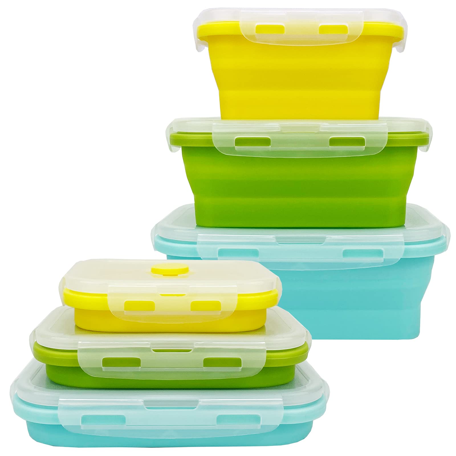 CCyanzi Collapsible Lunch Containers With Lids, Silicone Reusable Containers, Leakproof, Microwave safe, Collapsible Bowls for Camping & Travel, Set of 3