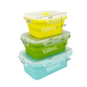 CCyanzi Collapsible Lunch Containers With Lids, Silicone Reusable Containers, Leakproof, Microwave safe, Collapsible Bowls for Camping & Travel, Set of 3