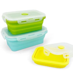 CCyanzi Collapsible Lunch Containers With Lids, Silicone Reusable Containers, Leakproof, Microwave safe, Collapsible Bowls for Camping & Travel, Set of 3