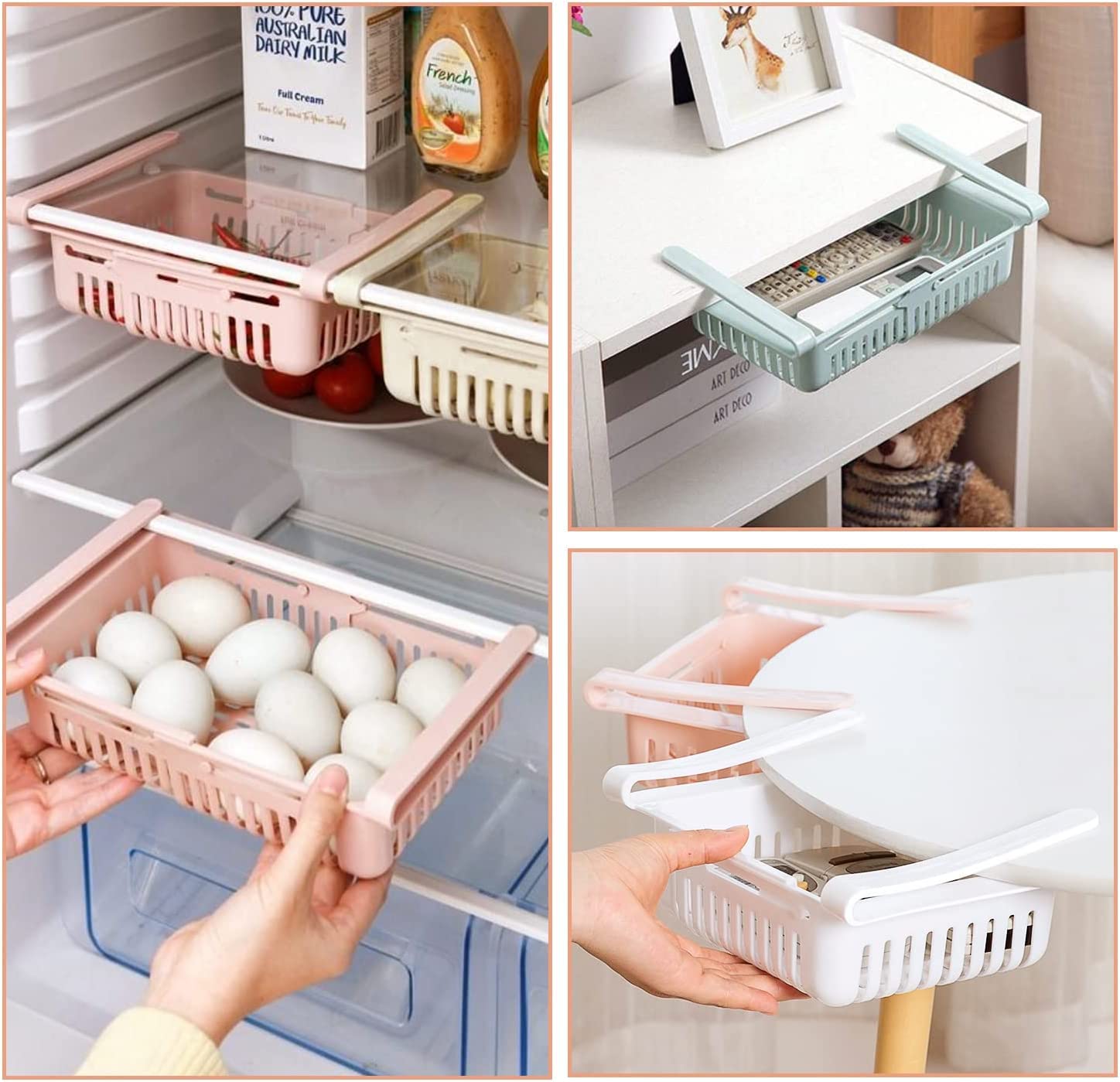 Fridge Organizer Storage Refrigerator Pull Drawer Under Shelf Fridge Organizer Box Kitchen Food Space Saver Shelf