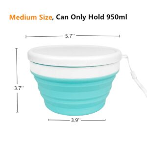 CARTINTS Collapsible Bowls With Lids Silicone Food Storage Containers Collapsible Camping Bowls Silicone Lunch Containers, Ideal for Travel and Camping, 32oz/950ml(Blue)