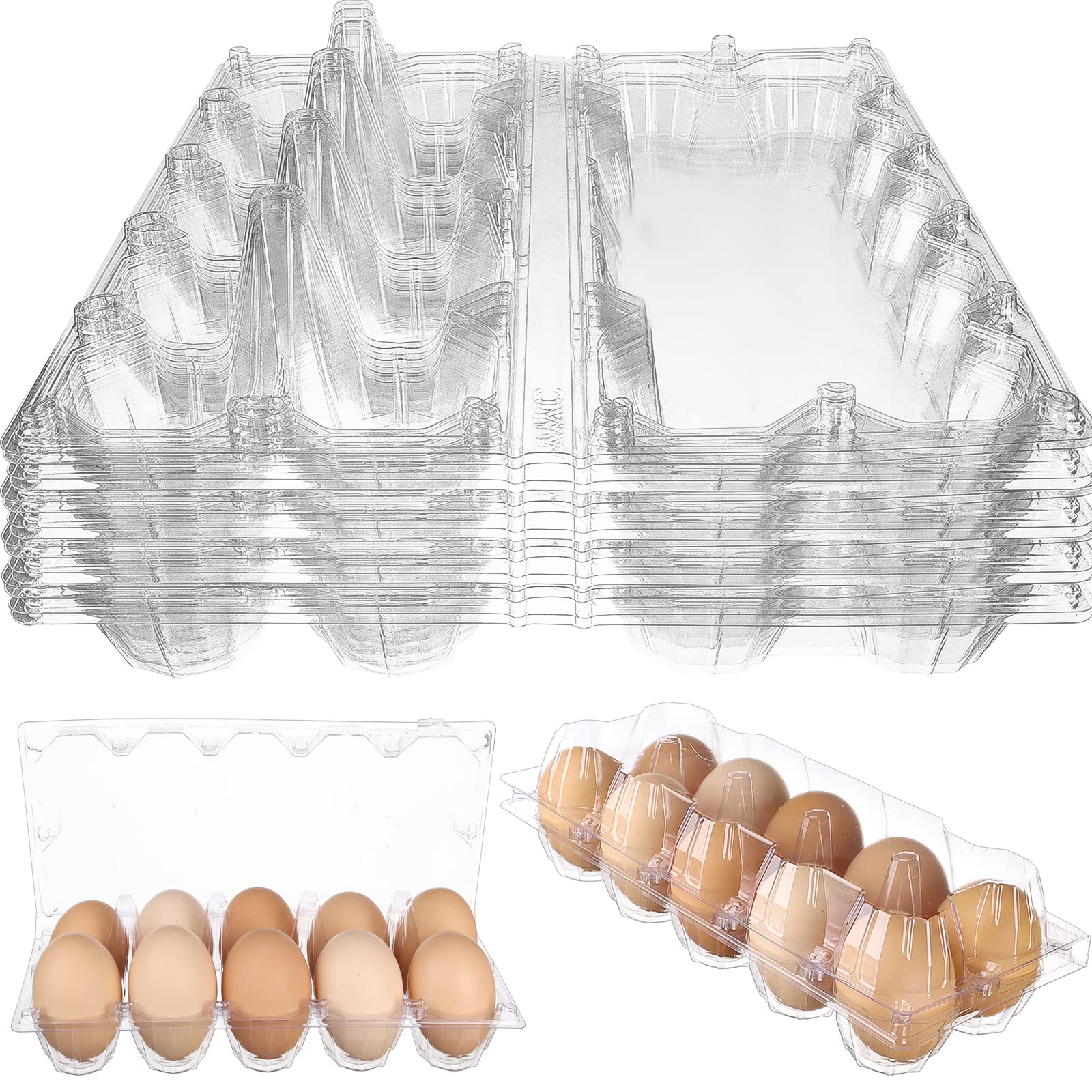 Egg Cartons 50 Packs with Holds up to 12 Eggs Securely, Reusable Perfect for Family Pasture Farm Markets Display, for Refrigerator, Storage, Family, Chicken Farm, Market, Camping (10 Eggs(50pcs))