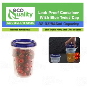 [3 PACK] 32 oz Twist Top Storage Deli Containers - Airtight Reusable Plastic Food Storage Canisters with Twist & Seal Lids, Leak-Proof - Meal Prep, Lunch, Togo, Stackable, BPA-Free Snack Containers