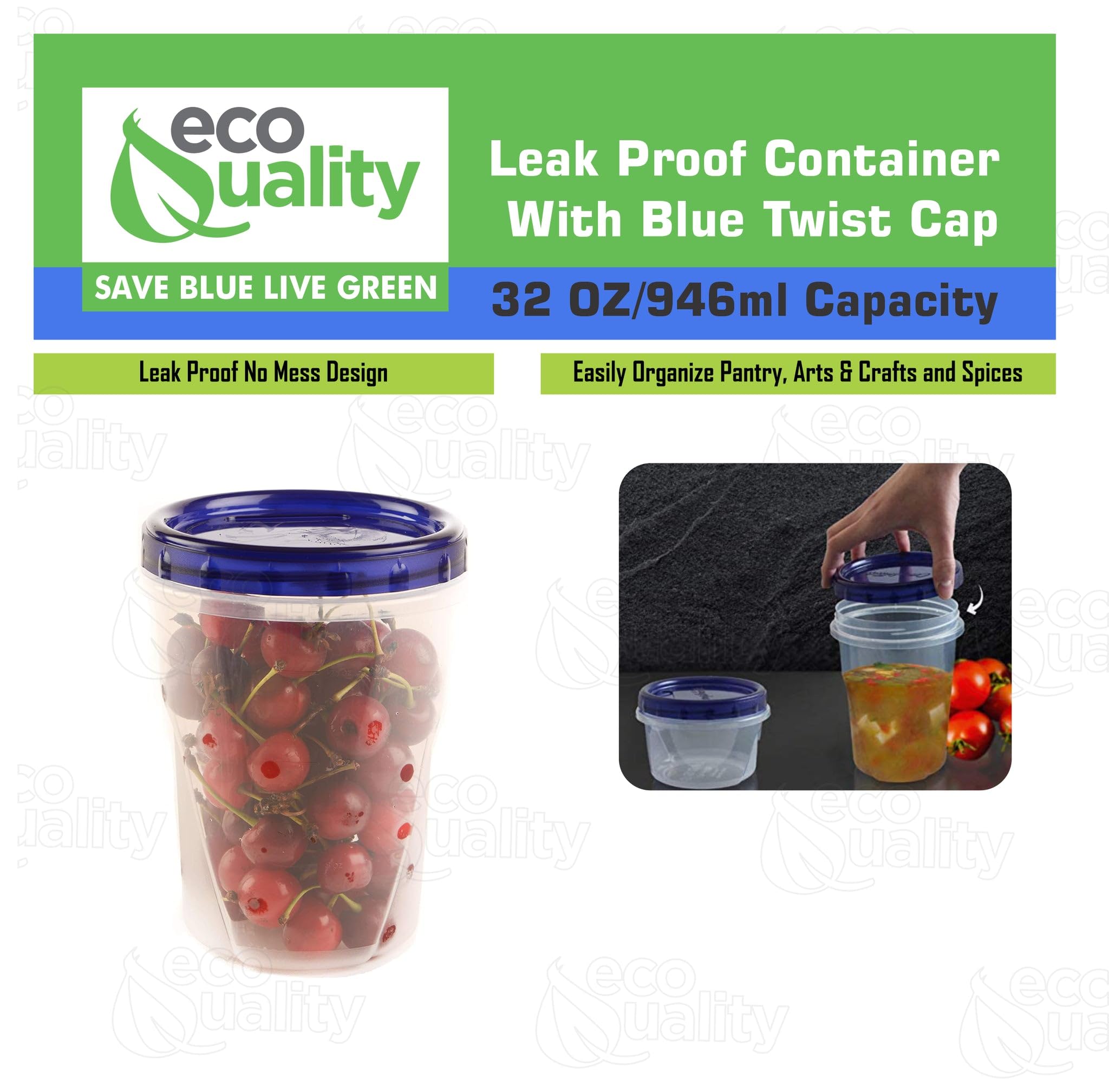 [3 PACK] 32 oz Twist Top Storage Deli Containers - Airtight Reusable Plastic Food Storage Canisters with Twist & Seal Lids, Leak-Proof - Meal Prep, Lunch, Togo, Stackable, BPA-Free Snack Containers