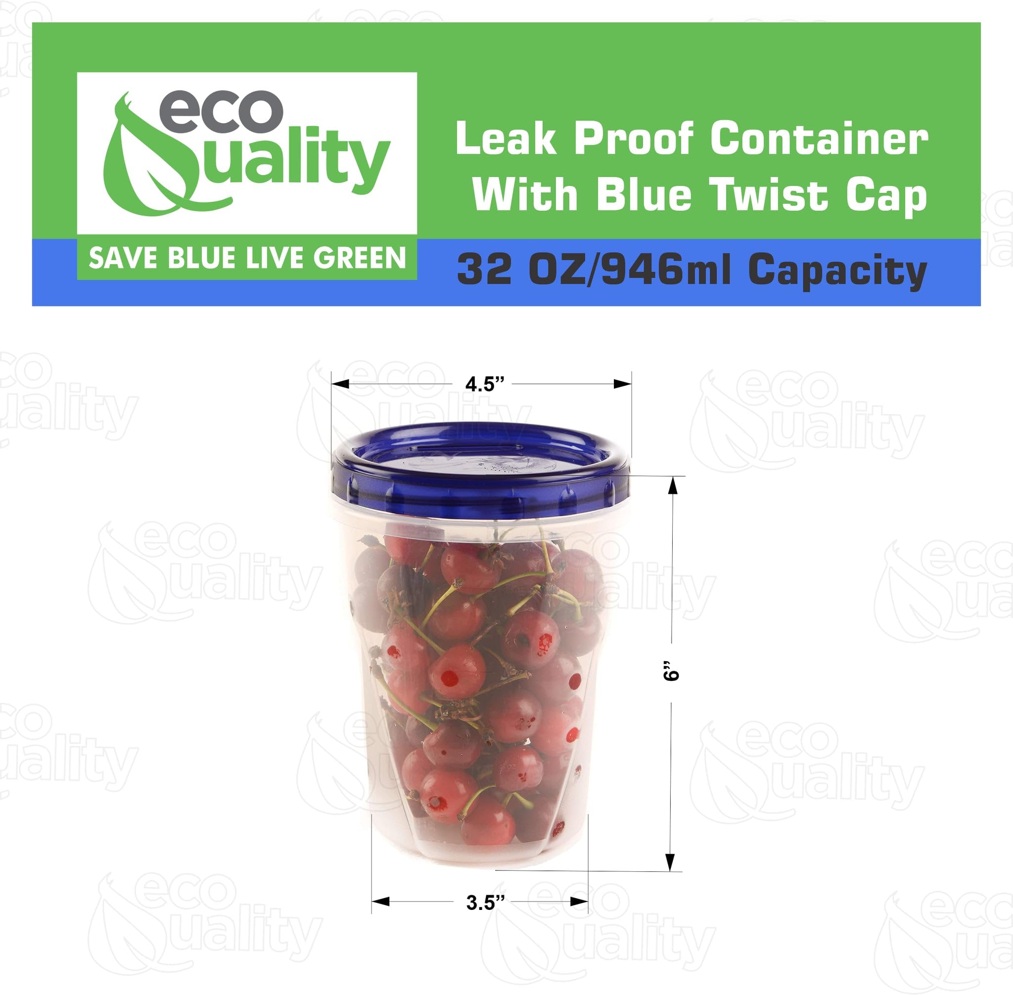 [3 PACK] 32 oz Twist Top Storage Deli Containers - Airtight Reusable Plastic Food Storage Canisters with Twist & Seal Lids, Leak-Proof - Meal Prep, Lunch, Togo, Stackable, BPA-Free Snack Containers