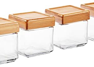 Anchor Hocking 1-Quart Stackable Jars with Bamboo Lids, Set of 4, Clear Glass -