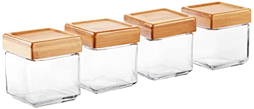 Anchor Hocking 1-Quart Stackable Jars with Bamboo Lids, Set of 4, Clear Glass -