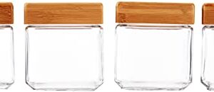 Anchor Hocking 1-Quart Stackable Jars with Bamboo Lids, Set of 4, Clear Glass -