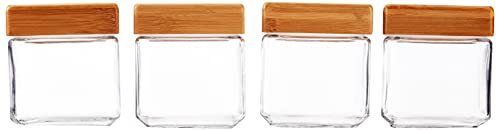 Anchor Hocking 1-Quart Stackable Jars with Bamboo Lids, Set of 4, Clear Glass -