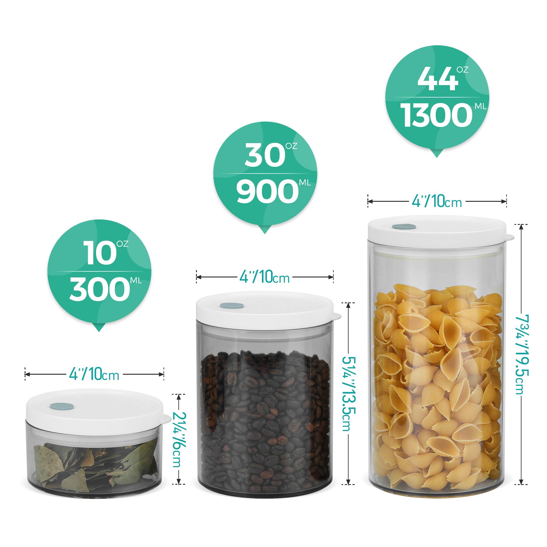 ComSaf Airtight Food Storage Container with Lid(10oz/30oz/44oz) Set of 6, Round Airtight Canisters, BPA Free Clear Plastic Food Storage Canister, Kitchen Pantry Container for Sugar, Flour and Cereal