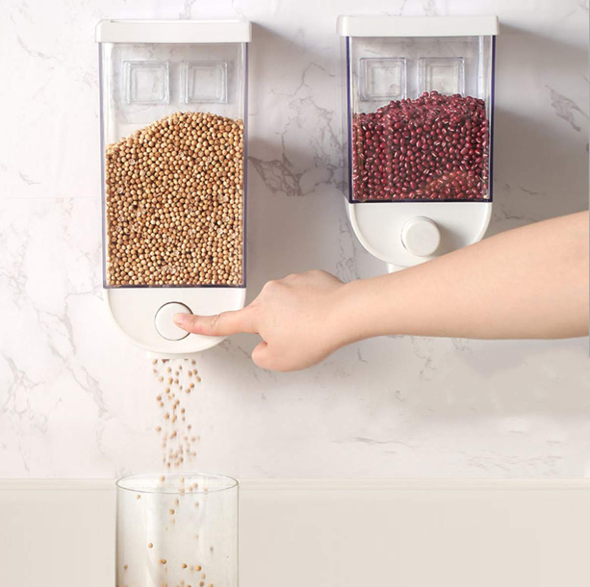 Wall-mounted grain container dispenser, dry food dispenser, used for dry food, nuts, candy, beans, cat food, dog food (1500ML)