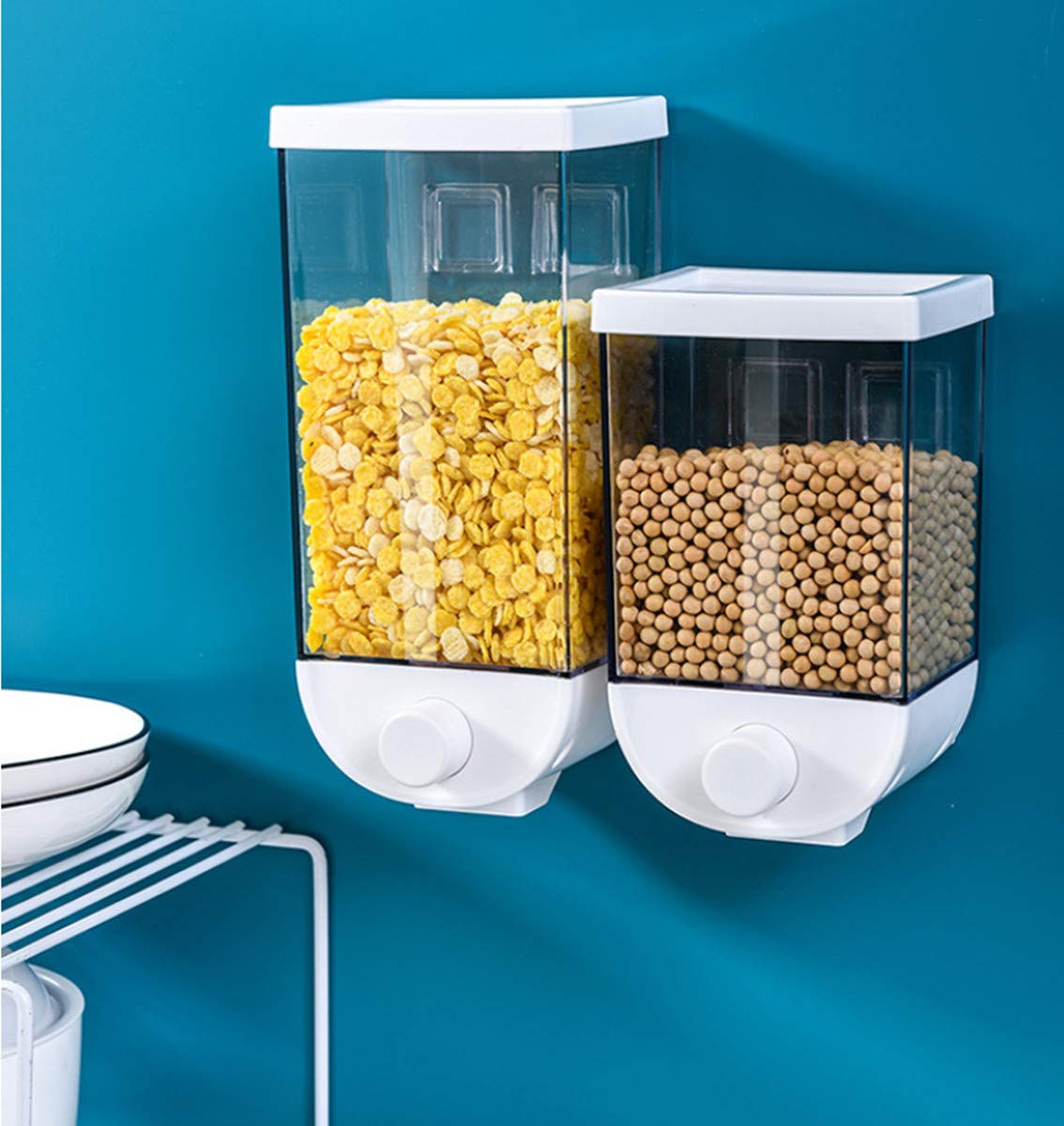 Wall-mounted grain container dispenser, dry food dispenser, used for dry food, nuts, candy, beans, cat food, dog food (1500ML)