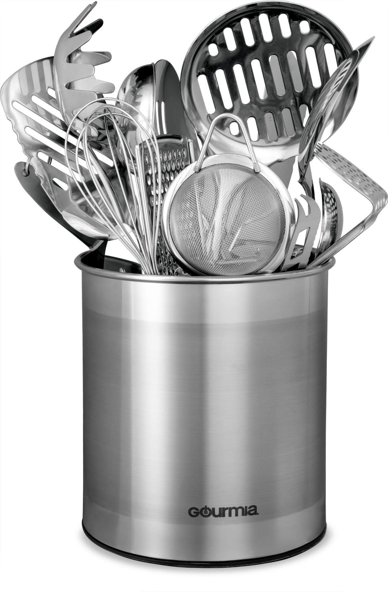 Gourmia GCH9345 Rotating Kitchen Utensil Holder – Spinning Stainless Steel Organizer to Store Cooking and Serving Tools - Dishwasher Safe, Non Slip Bottom – Use as Caddy or Pencil Cup