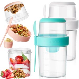 nuenen 3 pack 29 oz cereal cups breakfast cereal and milk container portable take and go cup reusable overnight oats container 2 tier oats jars with lid fork leak proof yogurt oatmeal salad cup