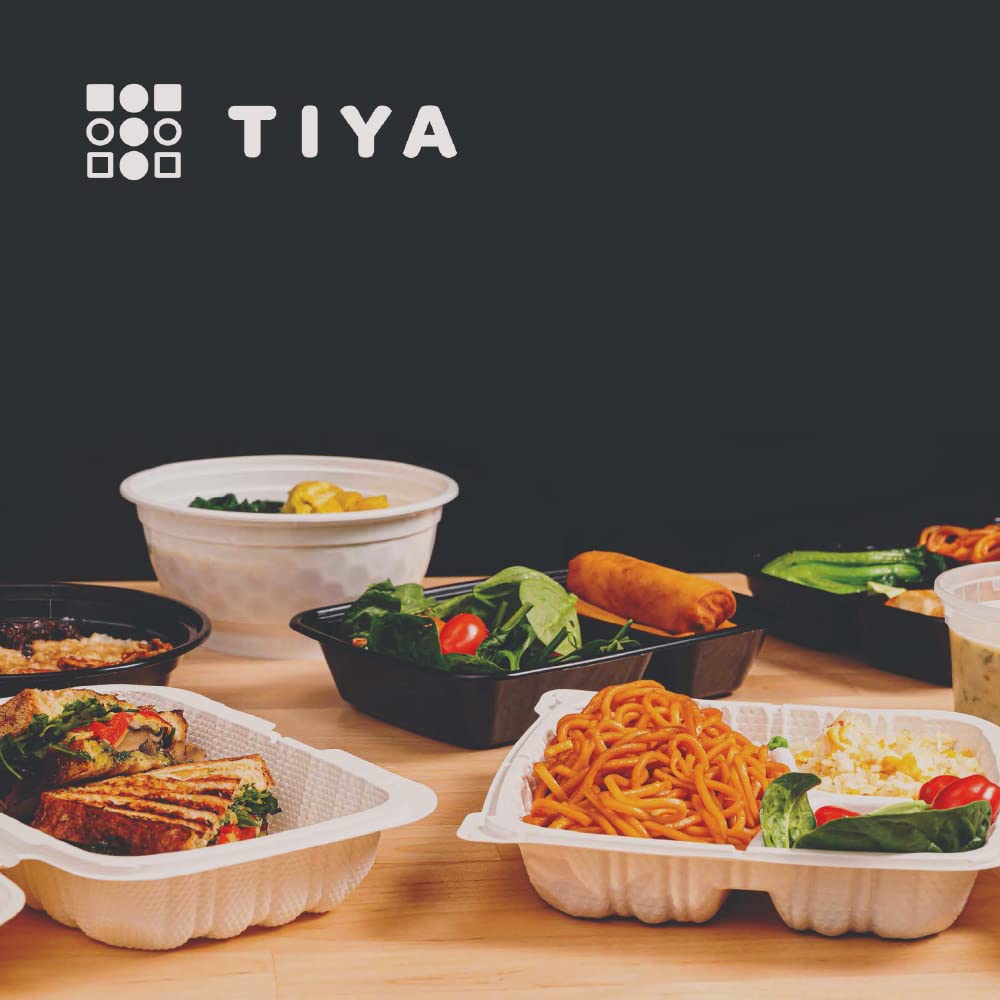 TIYA Takeout Food Containers - 50 oz Bulk 120 Pack with Lids - Plastic Bowl Storage To-Go Containers - Reusable Microwavable Dishwasher Safe Restaurant Set - Leak Resistant for Soups & Meal Prep