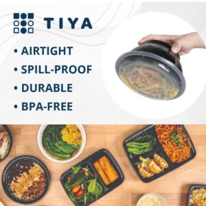 TIYA Takeout Food Containers - 50 oz Bulk 120 Pack with Lids - Plastic Bowl Storage To-Go Containers - Reusable Microwavable Dishwasher Safe Restaurant Set - Leak Resistant for Soups & Meal Prep