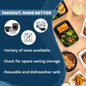 TIYA Takeout Food Containers - 50 oz Bulk 120 Pack with Lids - Plastic Bowl Storage To-Go Containers - Reusable Microwavable Dishwasher Safe Restaurant Set - Leak Resistant for Soups & Meal Prep