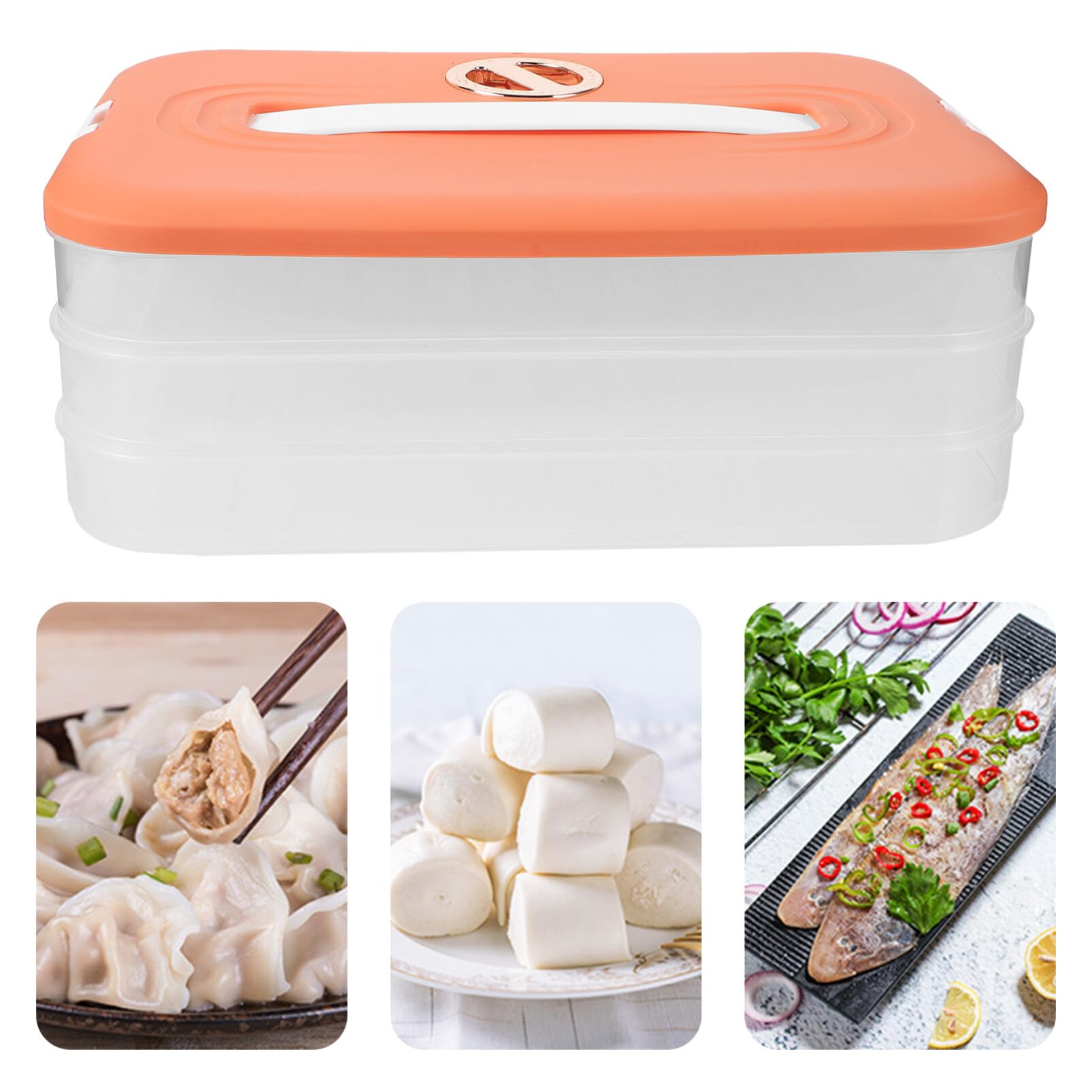 3 Layer Refrigerator Dumpling Box, Stackable Dumpling Food Containers, Dumpling Box Bins Holder with Lids for Refrigerator ( Orange )