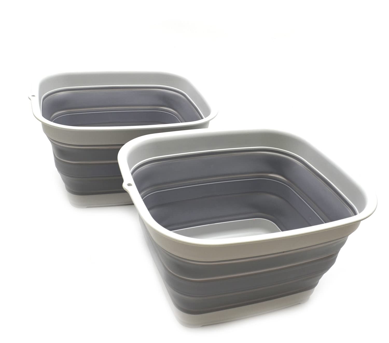 SAMMART 15L (3.9 Gallon) Collapsible Tub - Foldable Dish Tub - Portable Washing Basin - Space Saving Plastic Washtub (Dark Grey (Set of 2))