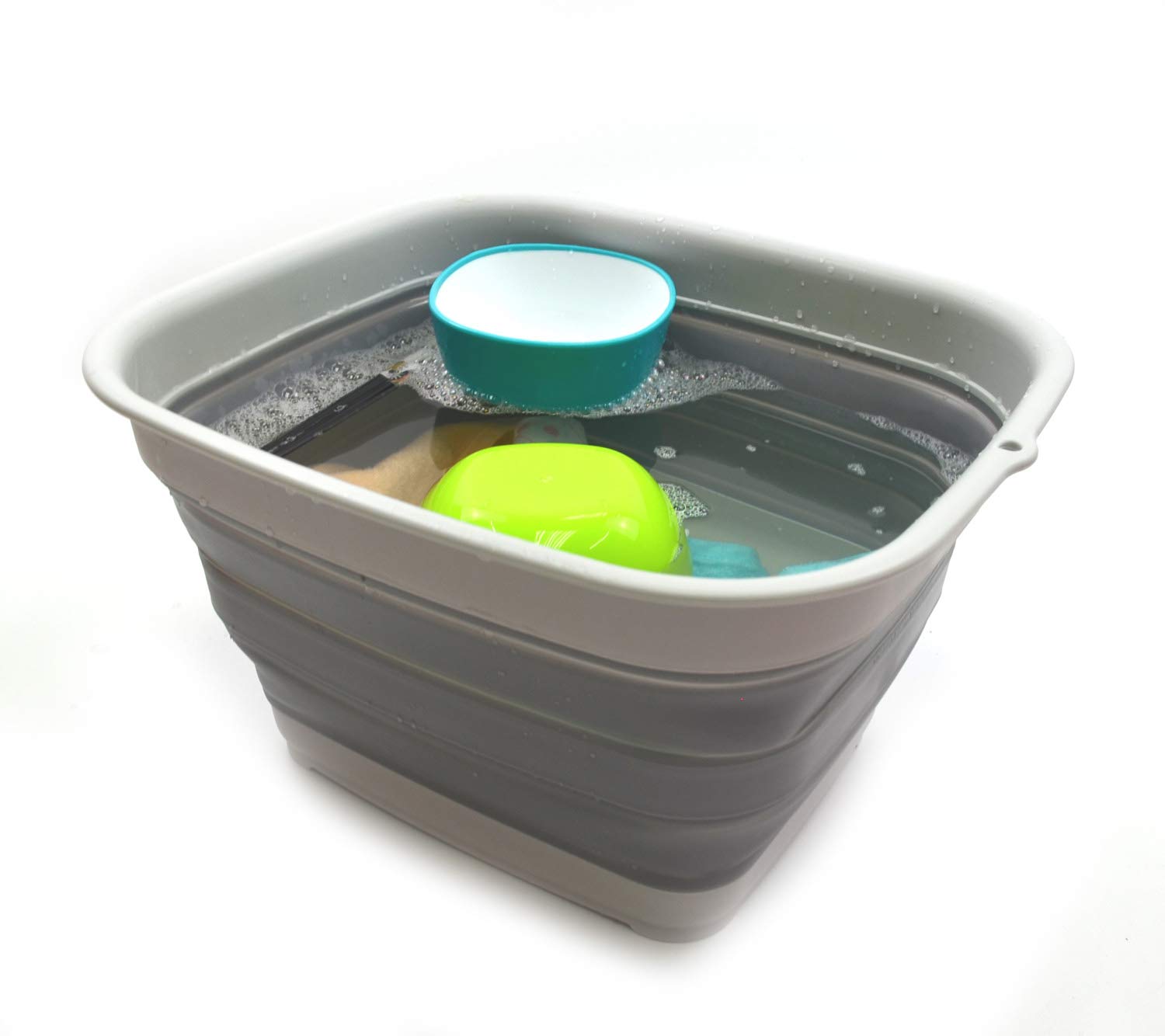 SAMMART 15L (3.9 Gallon) Collapsible Tub - Foldable Dish Tub - Portable Washing Basin - Space Saving Plastic Washtub (Dark Grey (Set of 2))