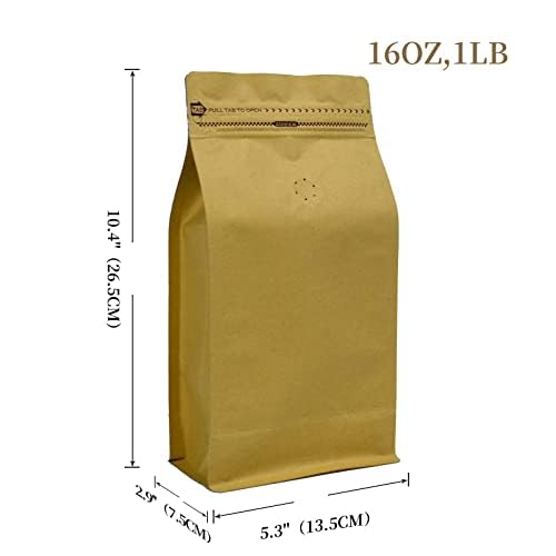 50 Pcs Coffee Bags with Valve, Stand up Coffee Pouches, Flat Bottom Coffee Bags for Home or Store (Kraft,1LB)