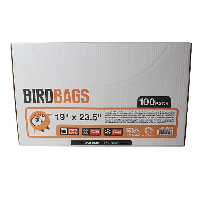 BirdBags Turkey Bags, 19” x 23.5” 100 Pack, Clear Plastic, Food Storage, Freezer, Oven, Groceries Bread