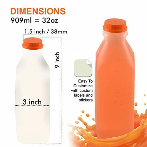 [100 PACK] Empty Plastic Juice Bottles with Tamper Evident Caps 32 OZ - Smoothie Bottles - Ideal for Juices, Milk, Smoothies, Picnic's and even Meal Prep by EcoQuality Juice Containers