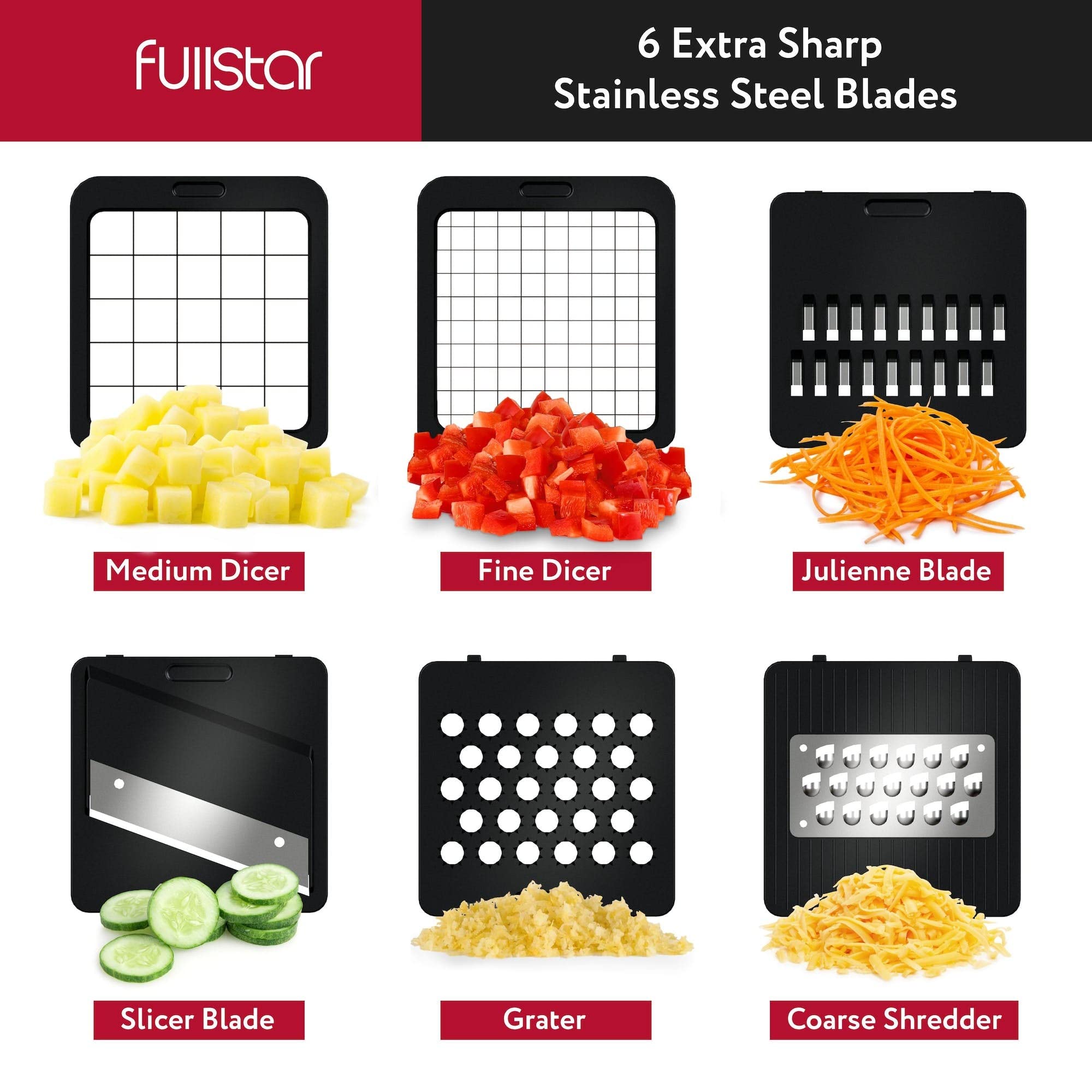 Fullstar Compact Vegetable Chopper and Storage Bins with Lids, Airtight food storage containers for Kitchen & Pantry organization. Includes Marker, Pen & Scoop (6 Pack)