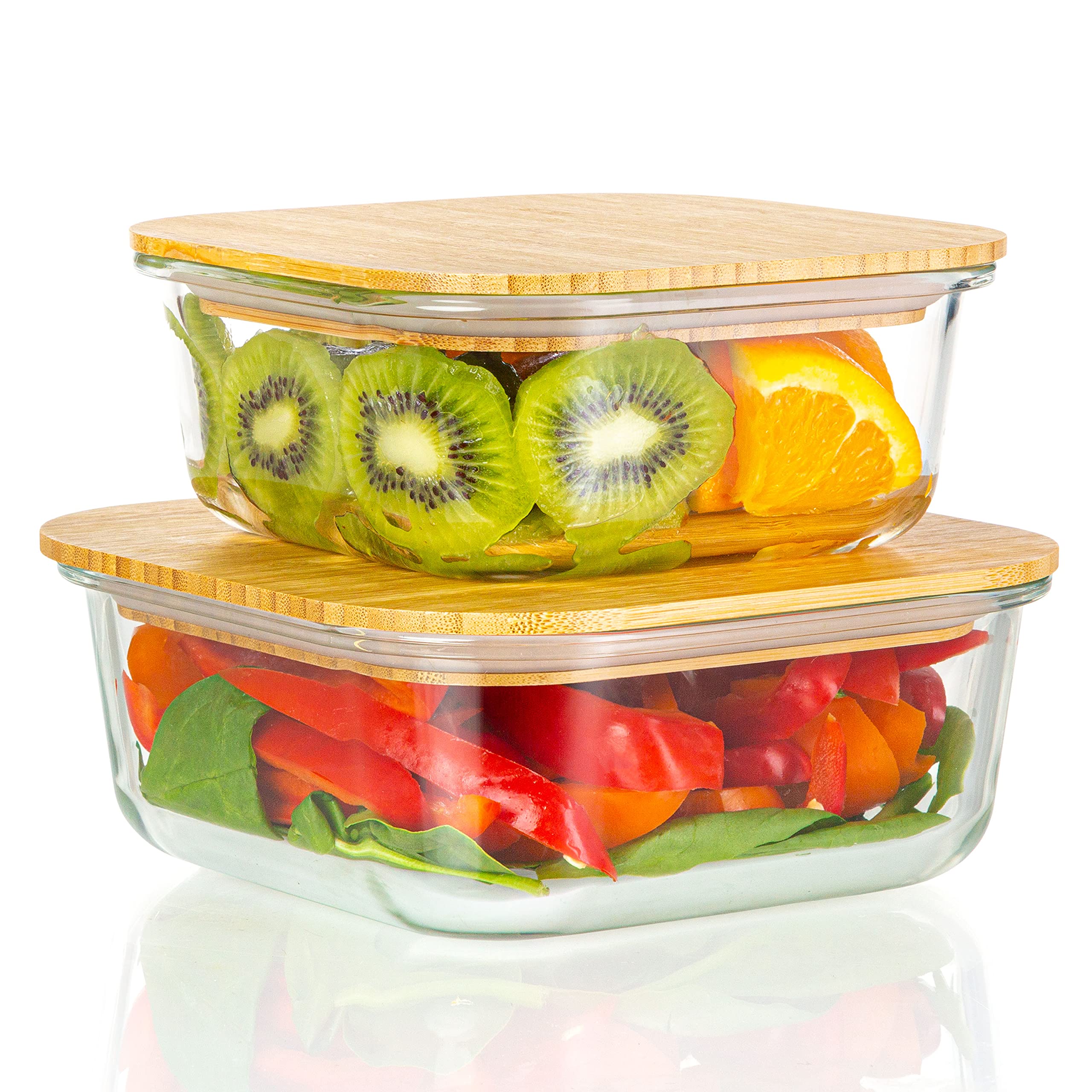 Crutello Glass Meal Prep Containers with Bamboo Lids, 2 Pack - Airtight Clear Food Storage Canisters for Kitchen Organization - A Family-Owned American Brand