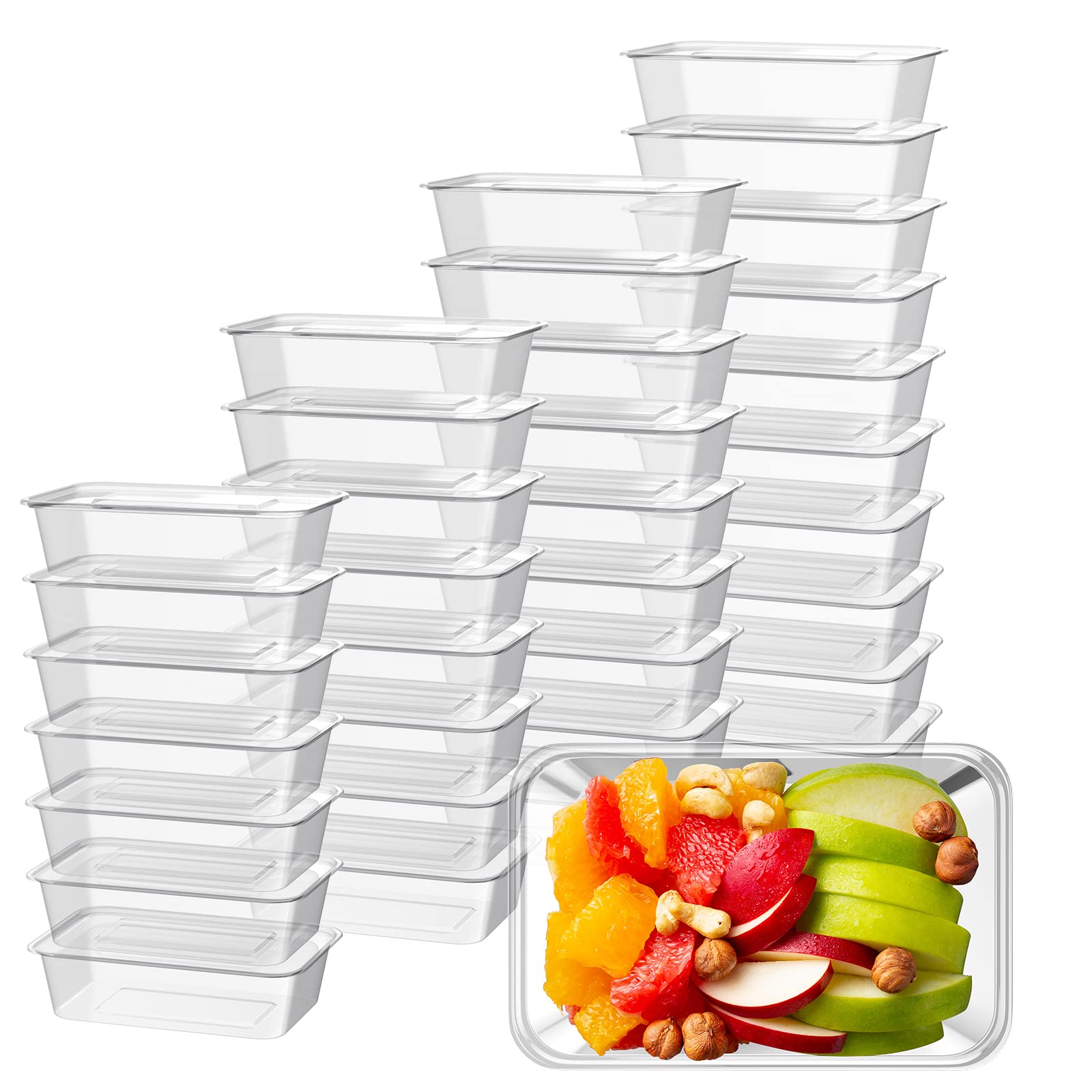 Bokon 25 oz Plastic Meal Prep Container with Lids Disposable Clear Lunch Containers Stackable Food Storage Container Box Spill proof for salad snack Microwave Dishwasher Freezer Safe(100 Pcs)