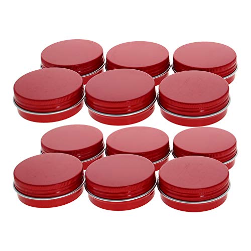 Othmro 12pcs 1oz Metal Round Tins Aluminum Tin Cans Containers with Screw Lid, 50 * 20mm(DxH) Red tin cans for Salve, Spices, Lip Balm, Tea or Candies 30ml