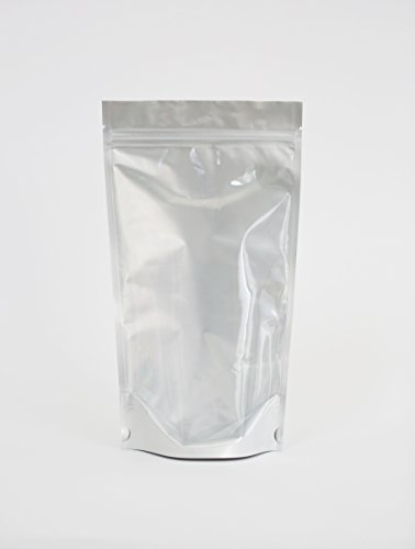 Silver/Clear Mylar Stand Up Bags Pouches with Zipper 6.5 X 11.5 X 3.5 inches (16 Oz) 100 pcs