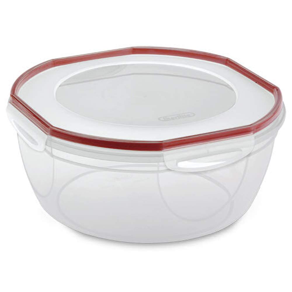 Sterilite Ultra-Seal 8.1 Qt Bowl, Large Airtight Food Storage Container, Latching Lid, Microwave and Dishwasher Safe, Clear With Red Gasket, 6-Pack