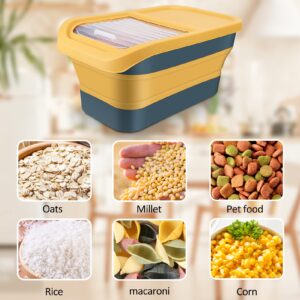 Collapsible 13LB Dog Food Storage Container with Transparent Sliding Lid, Pet Airtight Folding Rice Plastic Bin with Measuring Cup and Scoop Suitable for Storing Oat Millet Macaroni Corn.Yellow