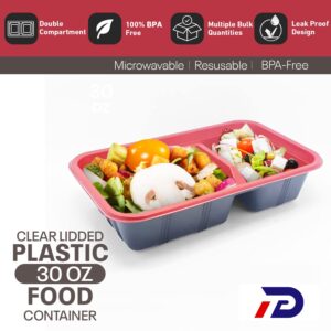 Prime DNA 50-Pack To Go Containers with Lids - 30oz 2-Compartments - Disposable Bento Boxes are Great for Leftovers and make Great Meal Prep Containers.