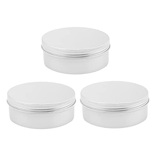 Othmro 3Pcs 6.8oz Metal Round Tins Aluminum Tin Cans Jar Refillable Containers 200ml Tin Cans Tin Container Bottle with Screw Lid for Salve Spices Lip Balm Tea Candies Silver 92×45mm