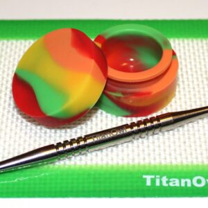 Titanium Carving Tool GR2 Silicone Mat Platnium Cured + Non-Stick Jar Container, 5.5" x 4.5" Pad (Green)