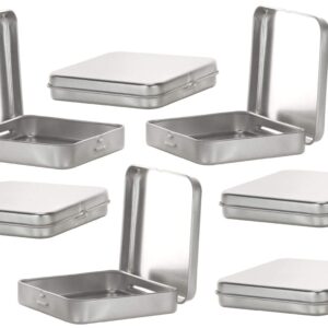 Magnakoys Square Silver Metal Hinged Tins 3.5 x 3.5 x .70 Inches Boxes for Candy Storage Geocaching (7-Pack)