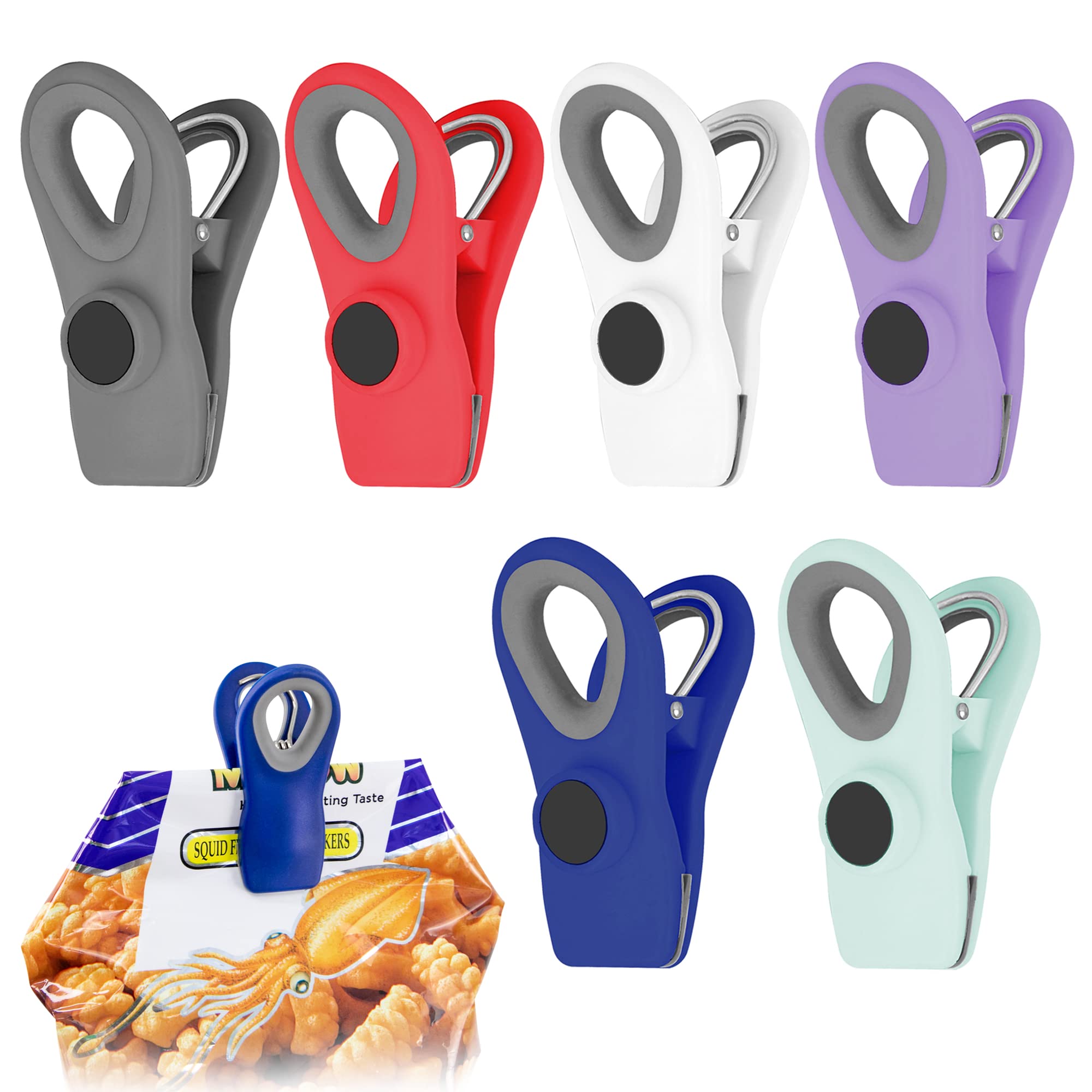 zchen Chip Clips with Magnet, Food Clips, Bag Clips to the Refrigerator, Magnet Clips for Food Airtight Seal Kitchen Storage.(Multicolored 6 PCS)