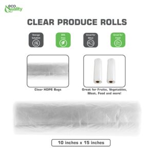 EcoQuality 10x15 Plastic Produce Bags on a Roll 500 Bags/Roll- Food Storage Roll Bags, Clear Plastic Bags for Vegetables, Food, Fruits, Bread, Pet Waste Bags, Grocery Bags, Supermarket Bags (1)