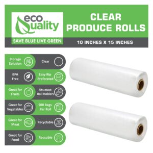 EcoQuality 10x15 Plastic Produce Bags on a Roll 500 Bags/Roll- Food Storage Roll Bags, Clear Plastic Bags for Vegetables, Food, Fruits, Bread, Pet Waste Bags, Grocery Bags, Supermarket Bags (1)