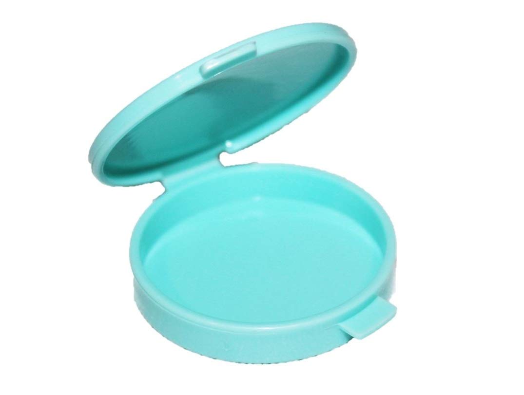 Tupperware Vintage Mini Clamshell Pill Case Round Keeper Country Pastel Seafoam Aqua Blue