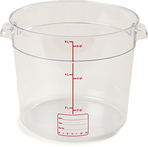 Carlisle FoodService Products Storplus Round Food Storage Container with Stackable Design for Catering, Buffets, Restaurants, Polycarbonate (Pc), 6 Quart, Clear, (Pack of 12)